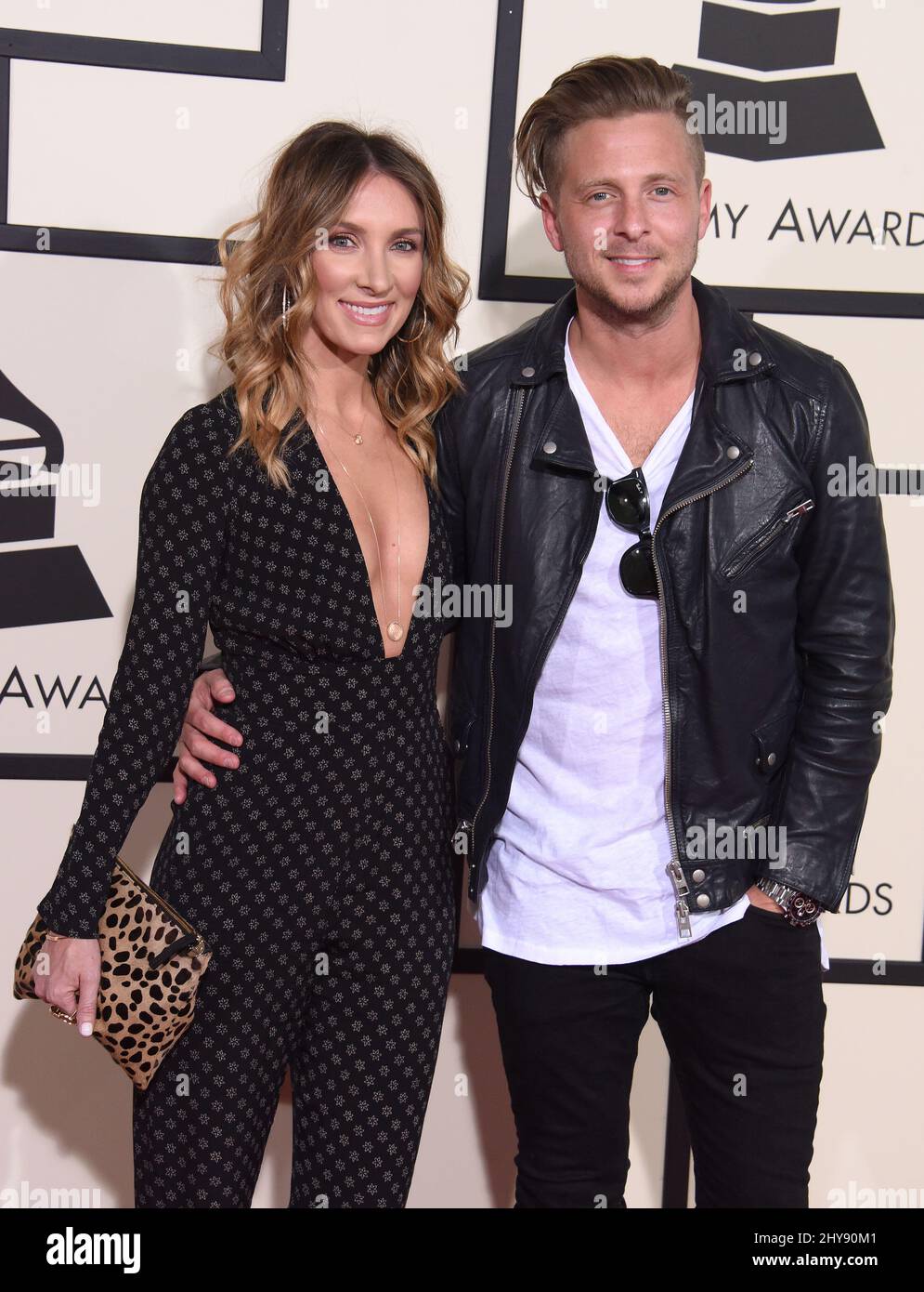 Ryan Tedder, Genevieve Tedder arriving at the 58th Annual Grammy Awards ...