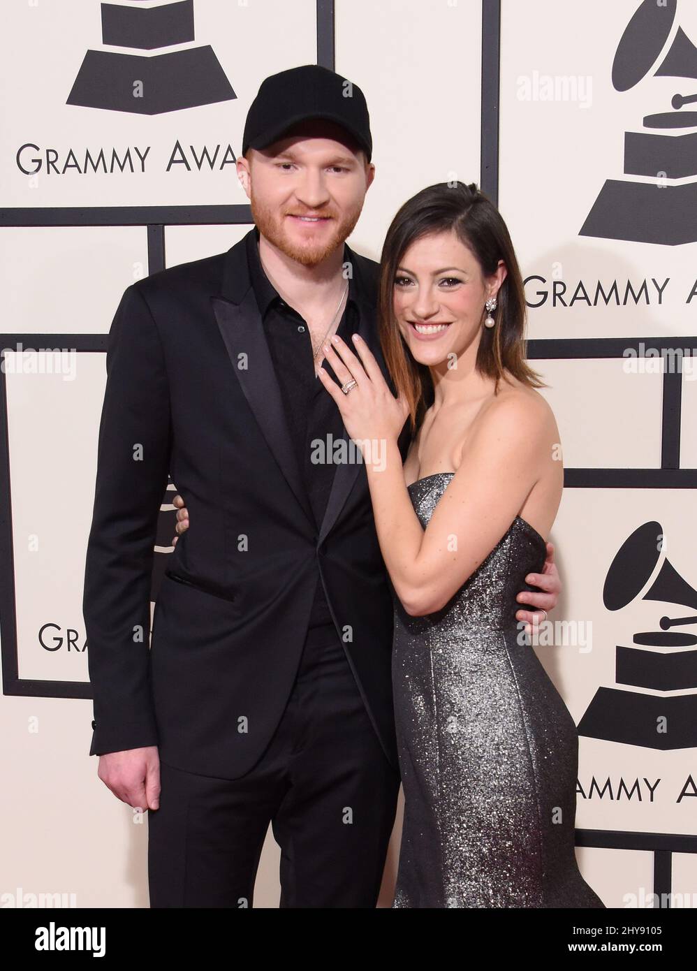 Eric Paslay, Natalie Harker arriving at the 58th Annual Grammy Awards ...