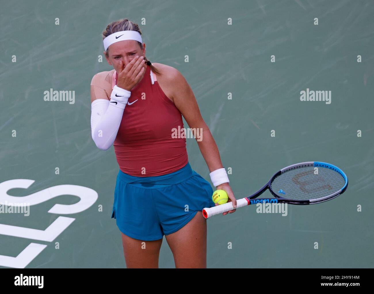 March 14, 2022 Victoria Azarenka of Belarus cries during her match ...