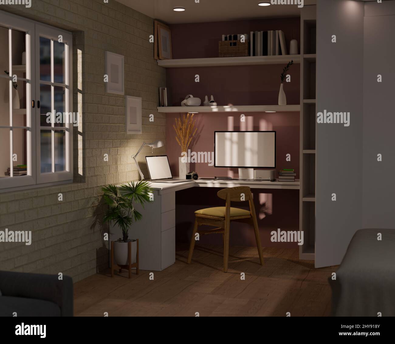 Contemporary home apartment studio workspace interior with modern ...