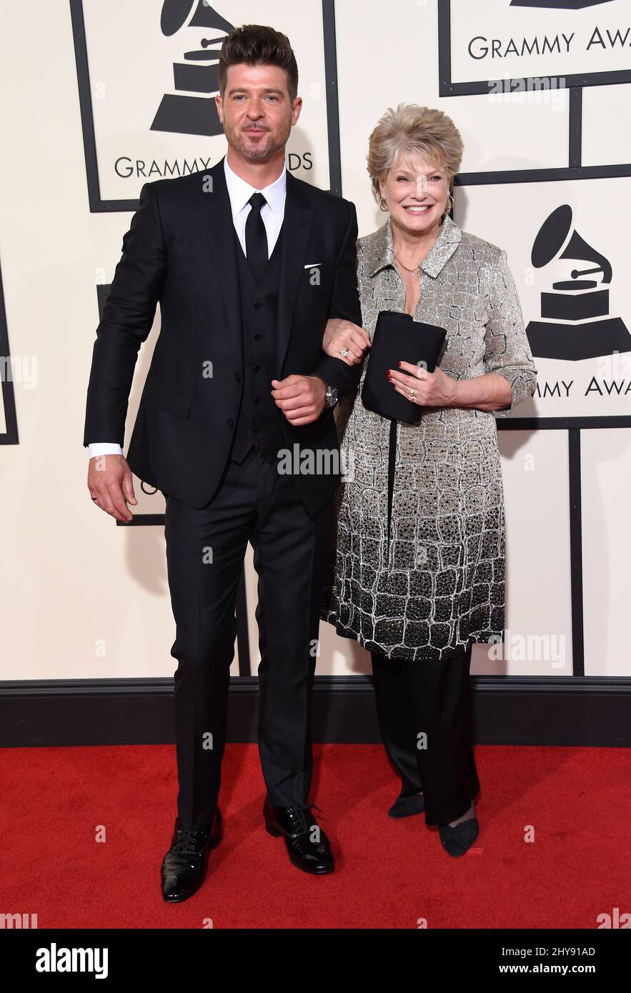Robin Thicke & Gloria Loring arriving at the 58th Annual Grammy Awards ...