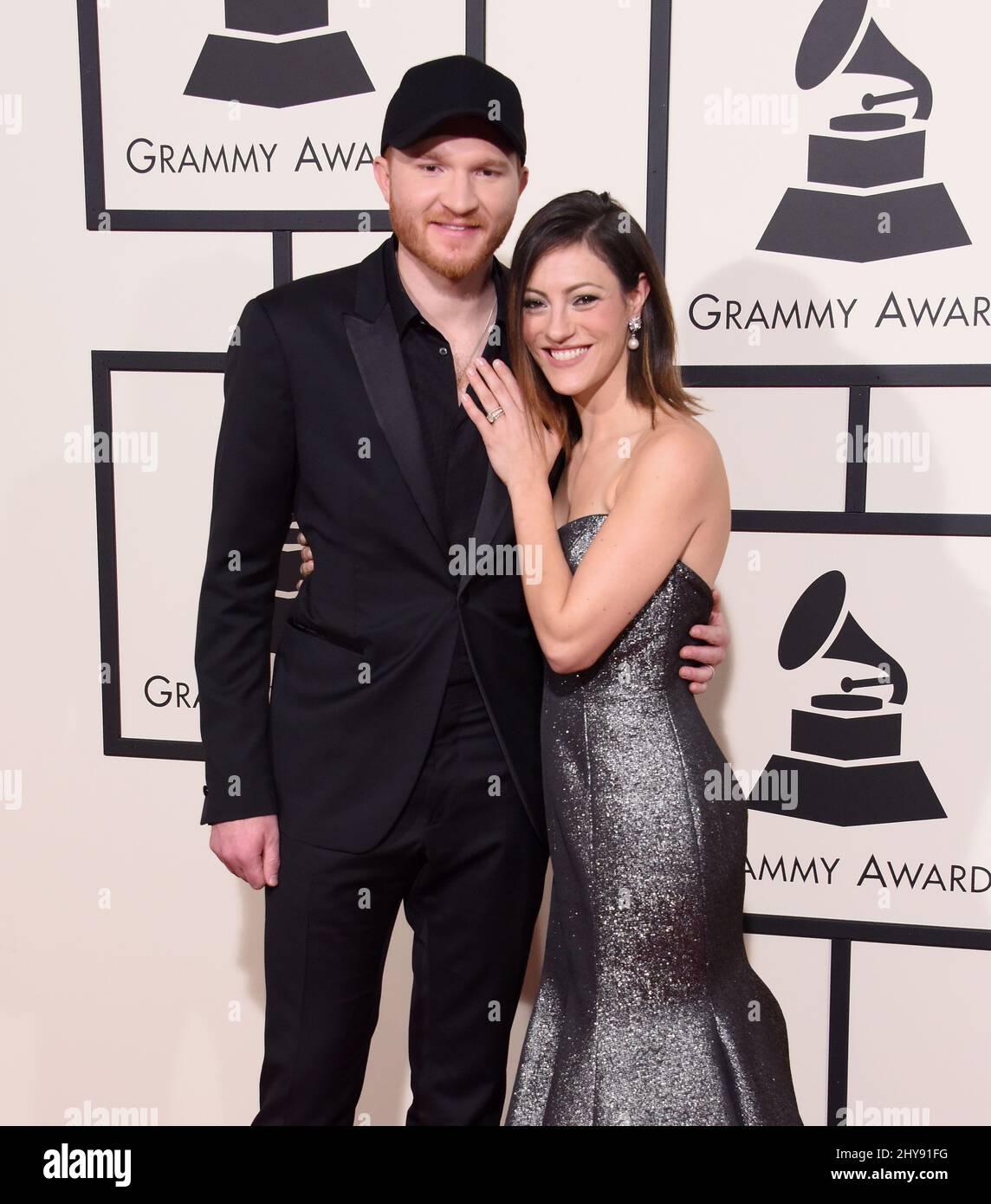 Eric Paslay, Natalie Harker arriving at the 58th Annual Grammy Awards ...