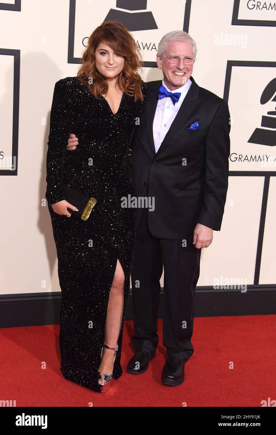 Meghan Trainor and Gary Trainor arriving at the 58th Annual Grammy ...