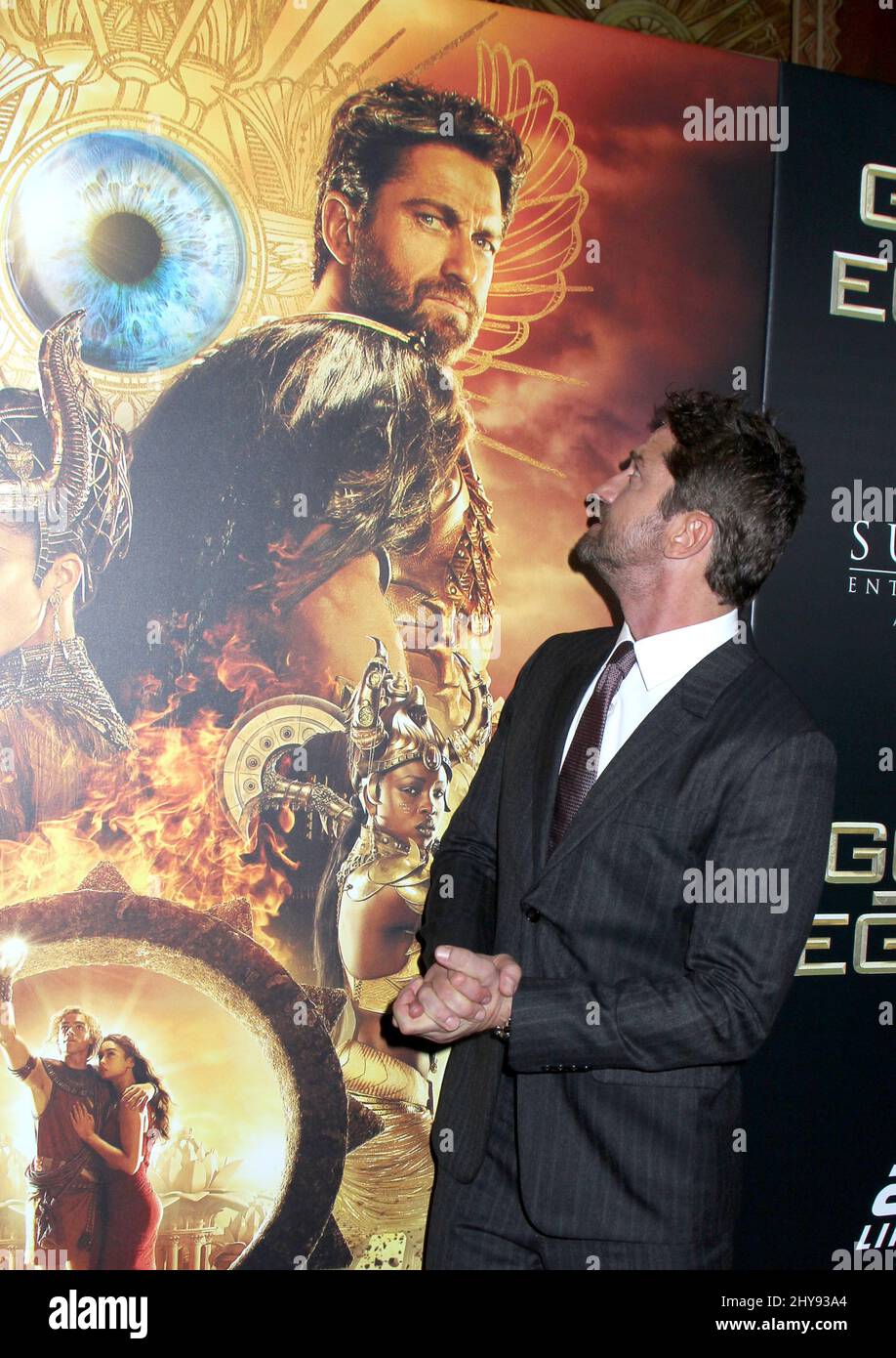 Gerard Butler attends the "Gods of Egypt" premiere at the AMC Loews ...