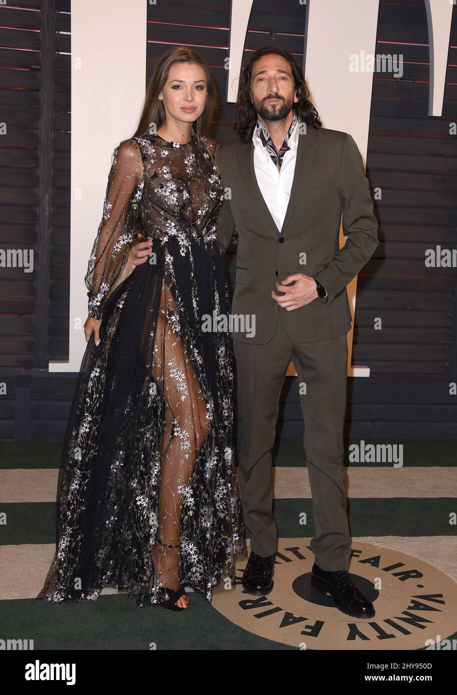 Adrien Brody and Lara Lieto attending the 2016 Vanity Fair Oscar Party ...