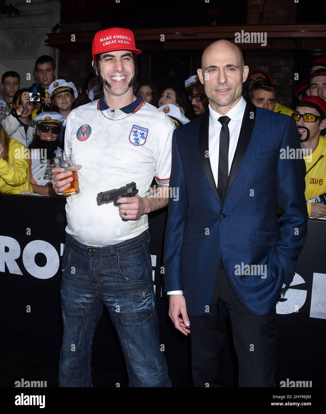 Sacha Baron Cohen and Mark Strong attends "The Brothers Grimsby" Los ...