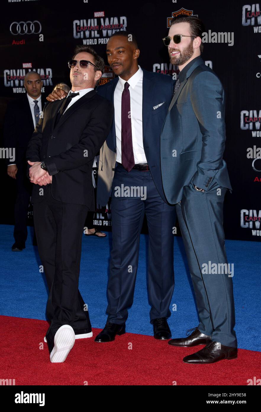 Robert Downey Jr, Anthony Mackie and Chris Evans attending "Captain ...
