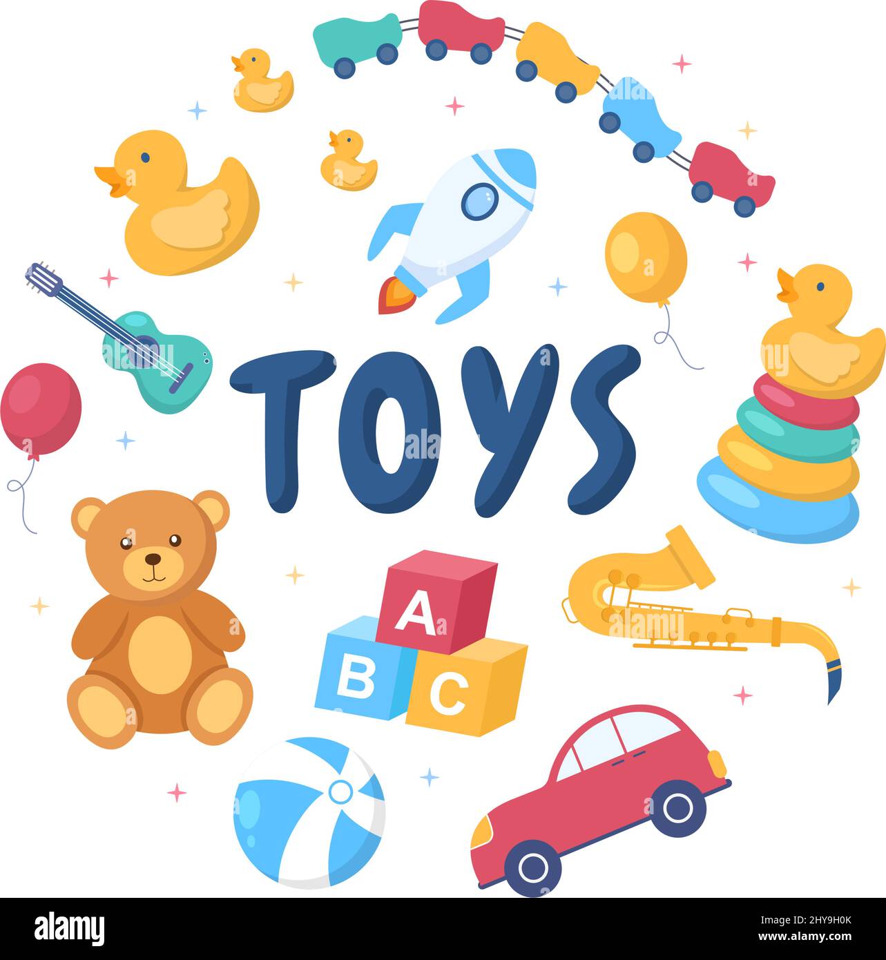 Cute Kids Toy Box Full at Kindergarten in Flat Cartoon Style ...