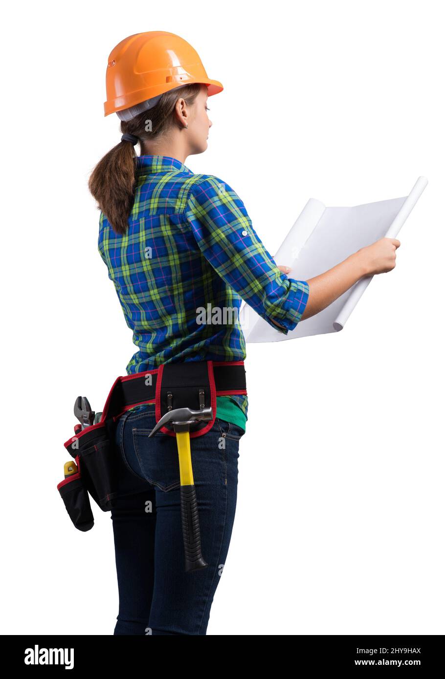 Young engineer in hard hat with blueprint Stock Photo - Alamy