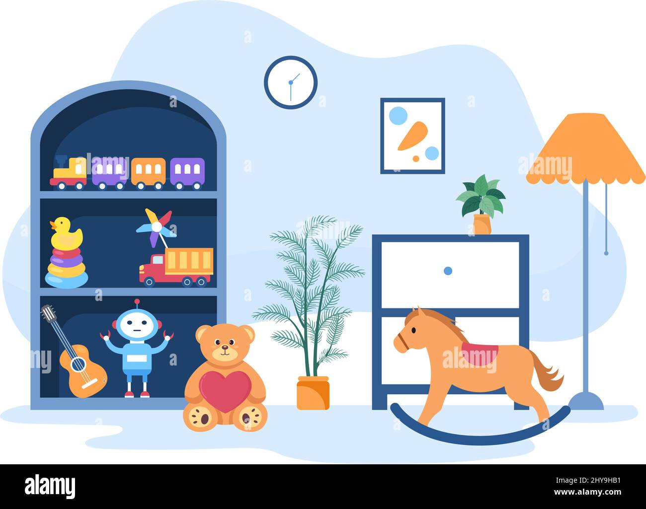 Cute Kids Toy Box Full at Kindergarten in Flat Cartoon Style ...