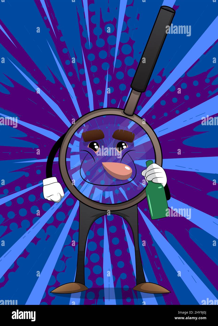 Magnifier holding a bottle. Cartoon Character science research object ...