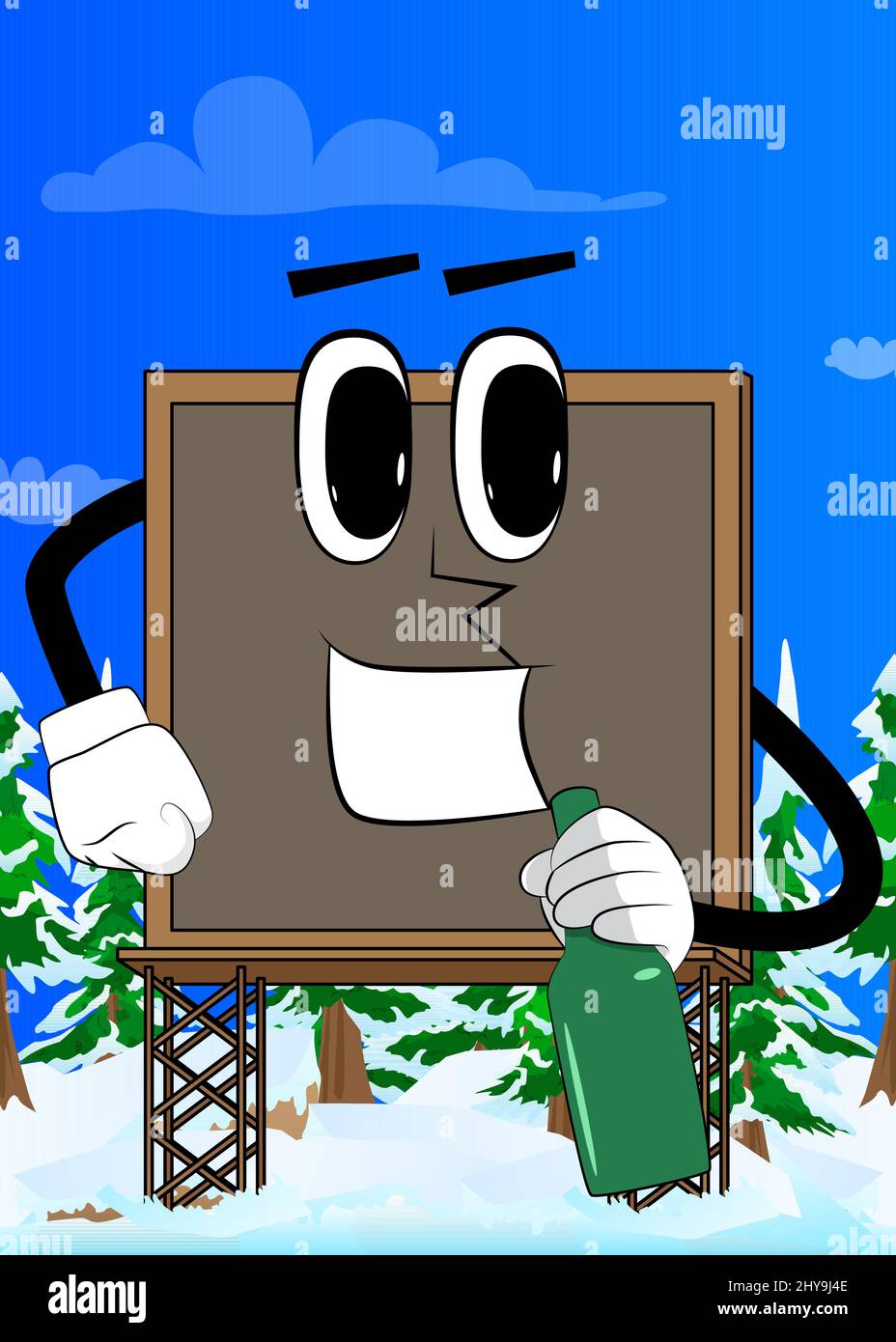 Billboard holding a bottle. Cute cartoon advertisement sign, banner ...