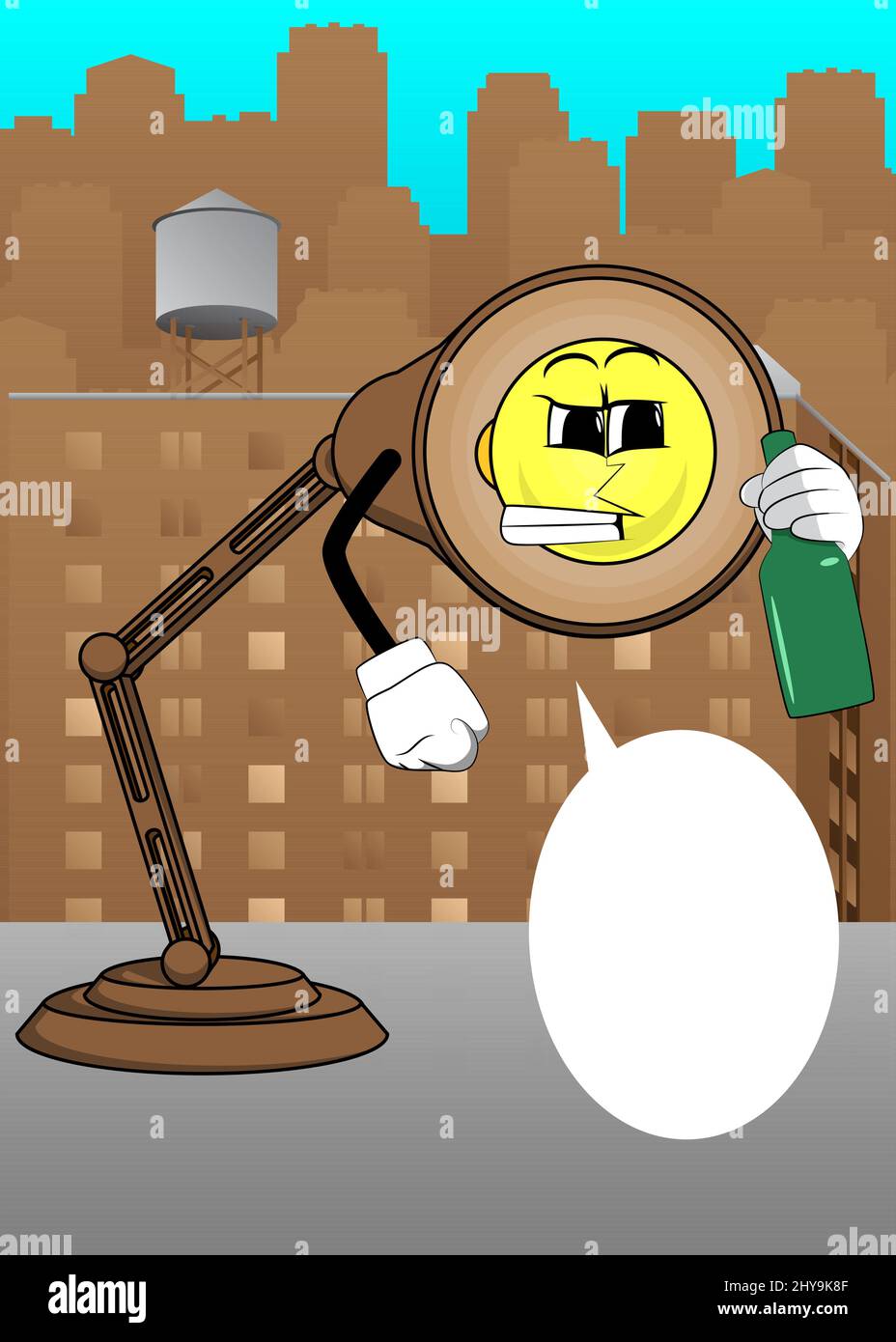 Night Table Lamp holding a bottle. Office Light cartoon character with ...