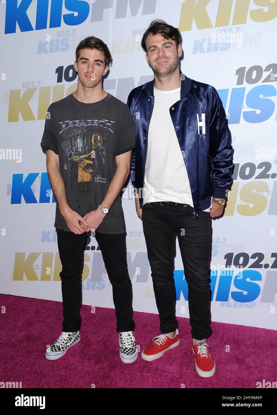 Andrew Taggart, Alex Pall of "The Chainsmokers" arriving for the 102.7 ...