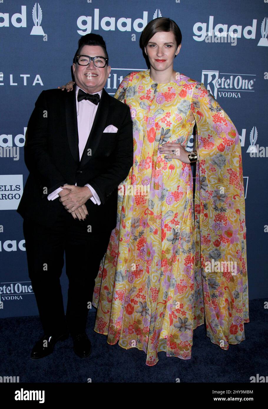 Lea DeLaria and fiance Chelsea Fairless attending the 27th annual GLAAD ...