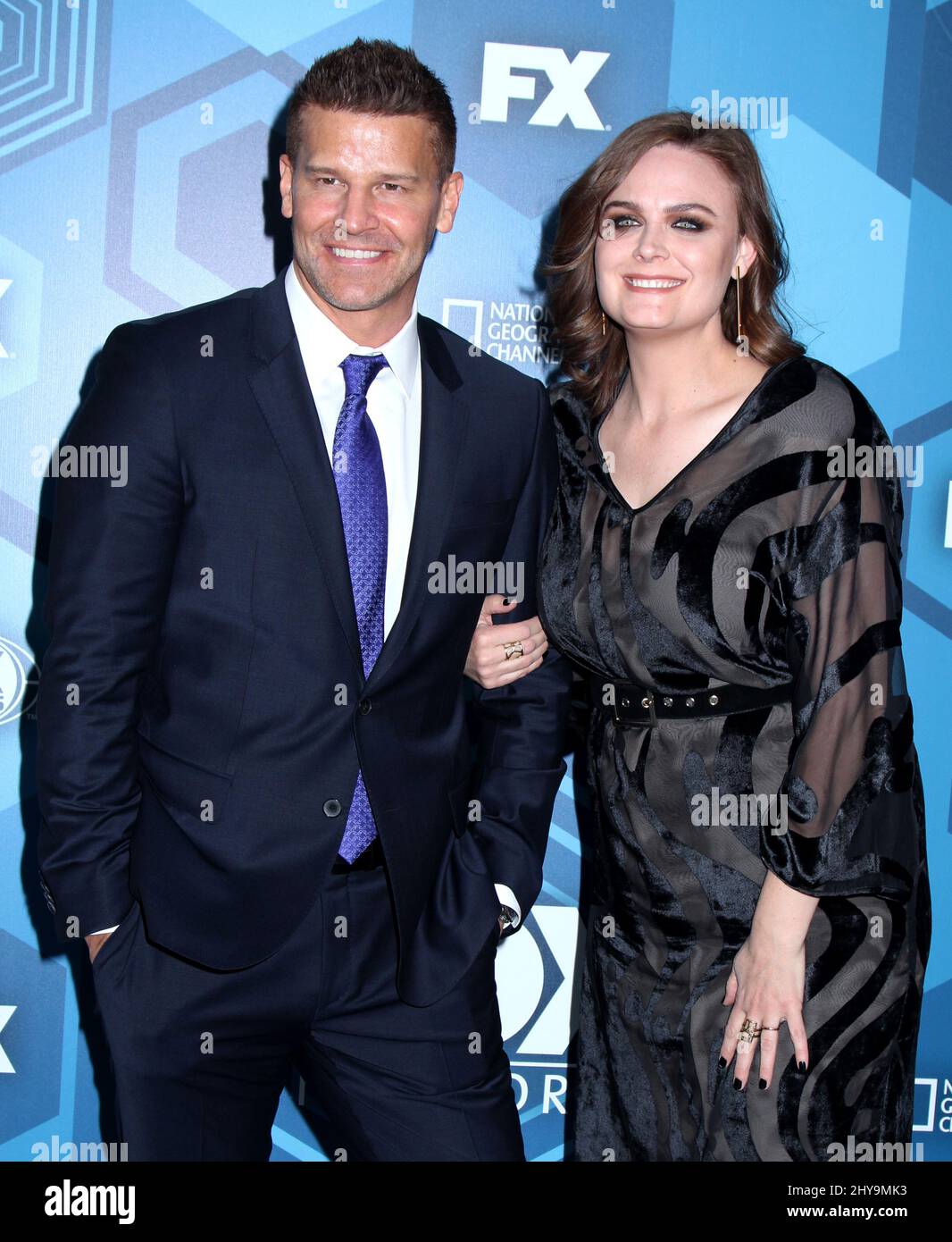 David Boreanaz and Emily Deschanel attending the FOX Networks 2016 Upfront Presentation held at ...