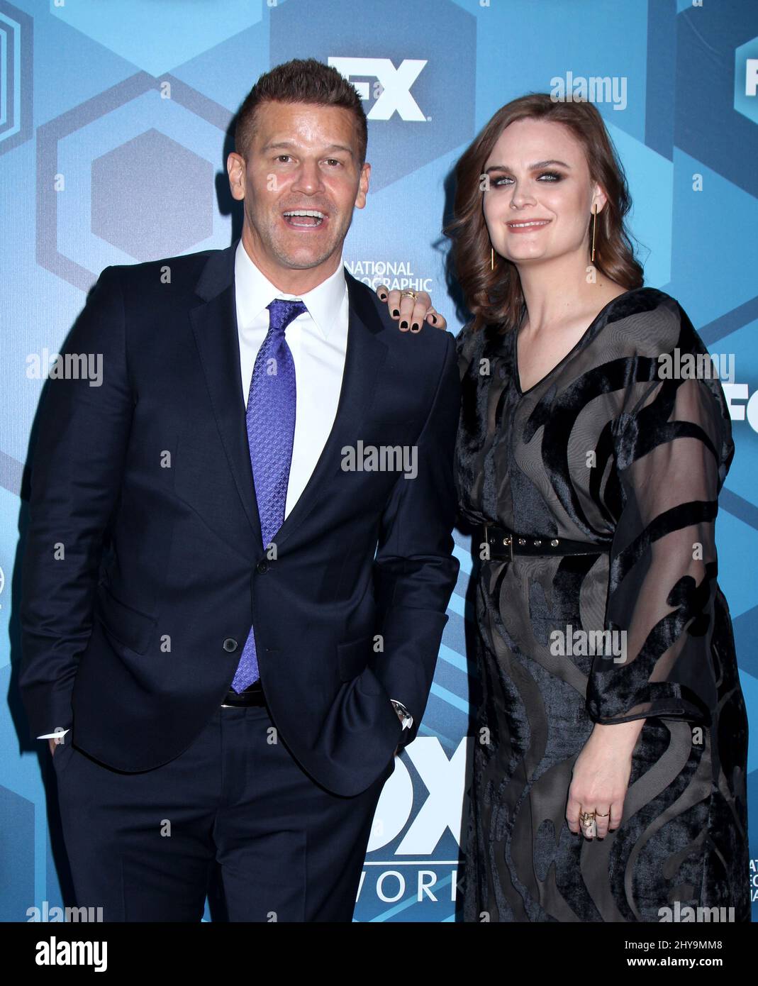 David Boreanaz and Emily Deschanel attending the FOX Networks 2016 Upfront Presentation held at ...