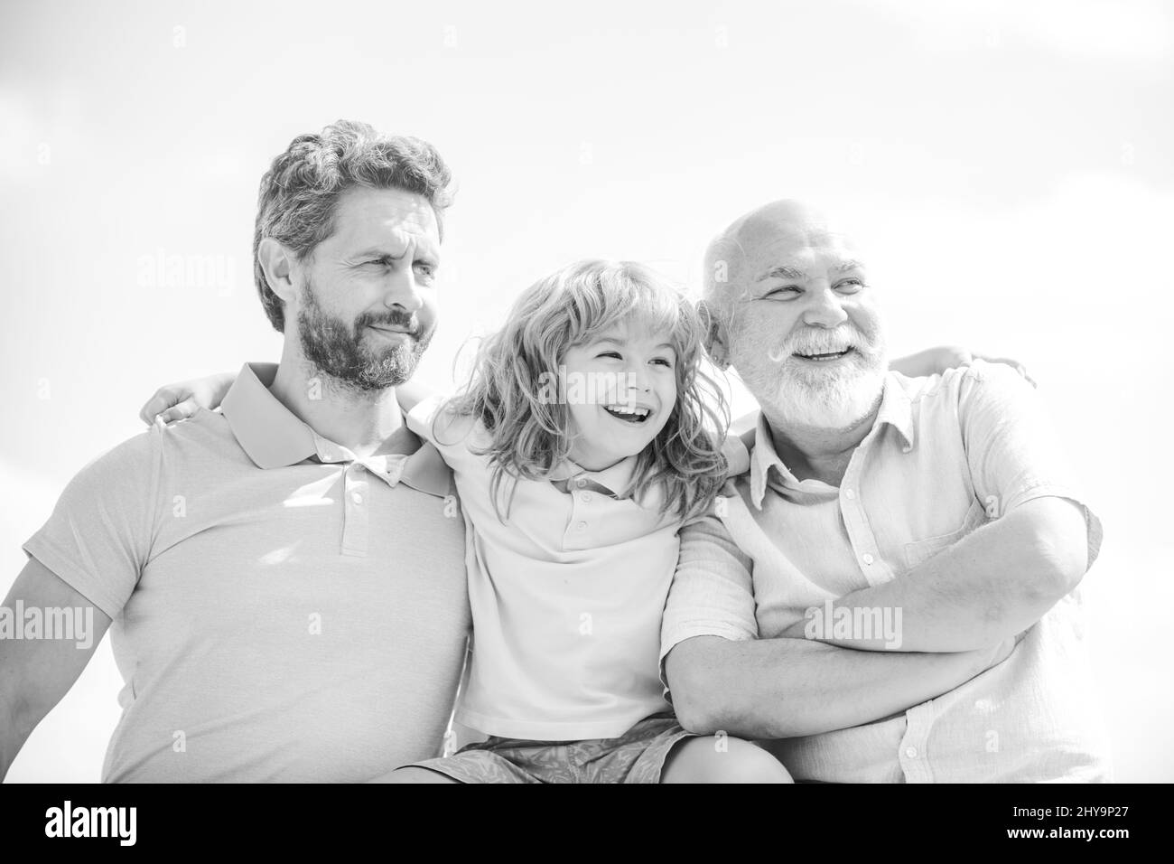 Men generation portrait of grandfather father and son child. Fathers ...