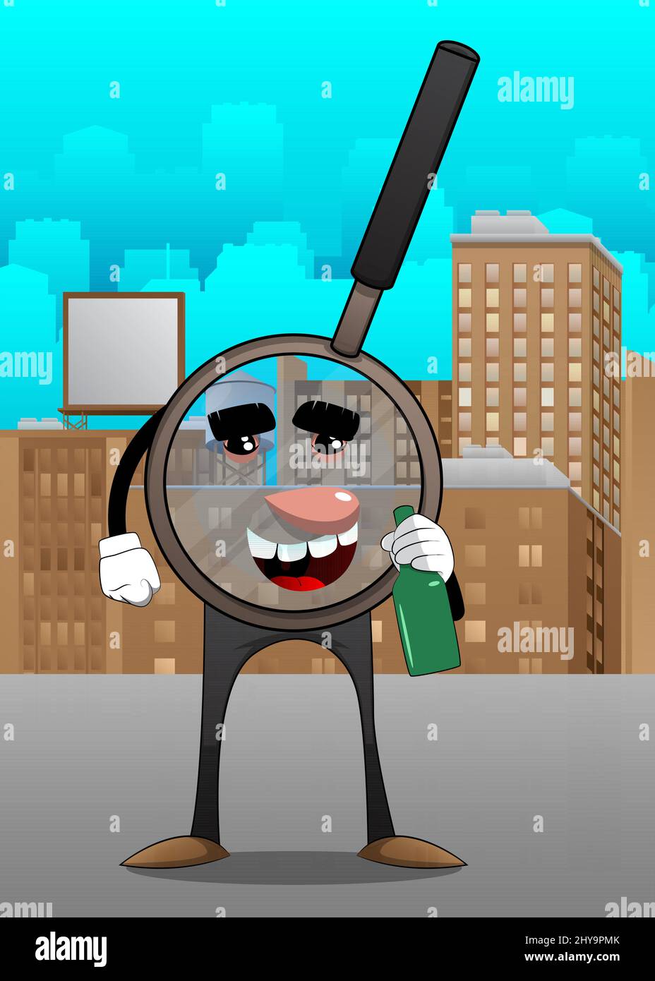 Magnifier holding a bottle. Cartoon Character science research object ...