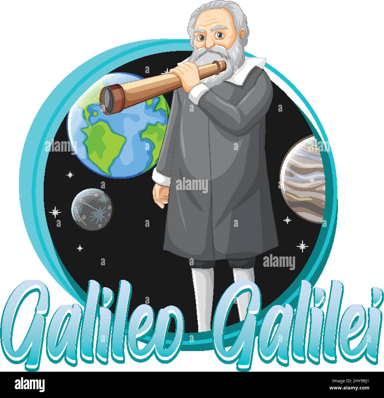 Portrait Of Galileo Galilei In Cartoon Style Illustration Stock Vector Image And Art Alamy