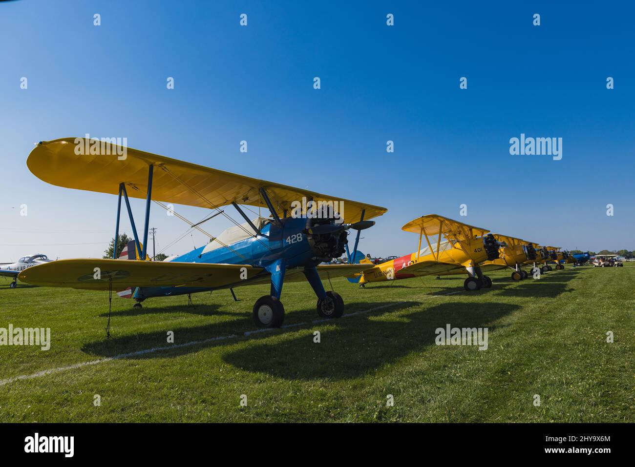 Row of World War Warbird biplanes at Airventure Stock Photo - Alamy