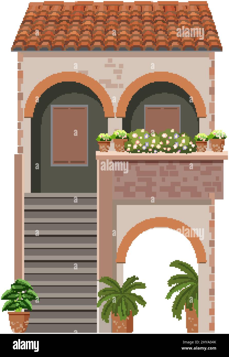 Traditional Italian architecture house building illustration Stock ...