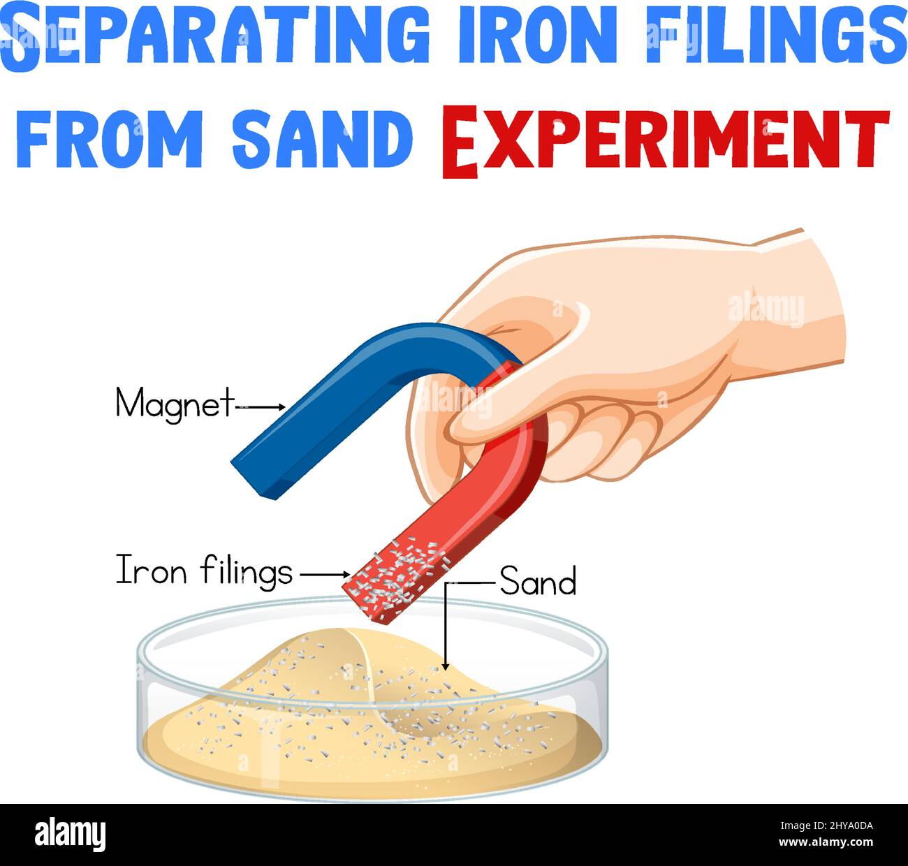 Separating iron filings from sand experiment illustration Stock Vector ...