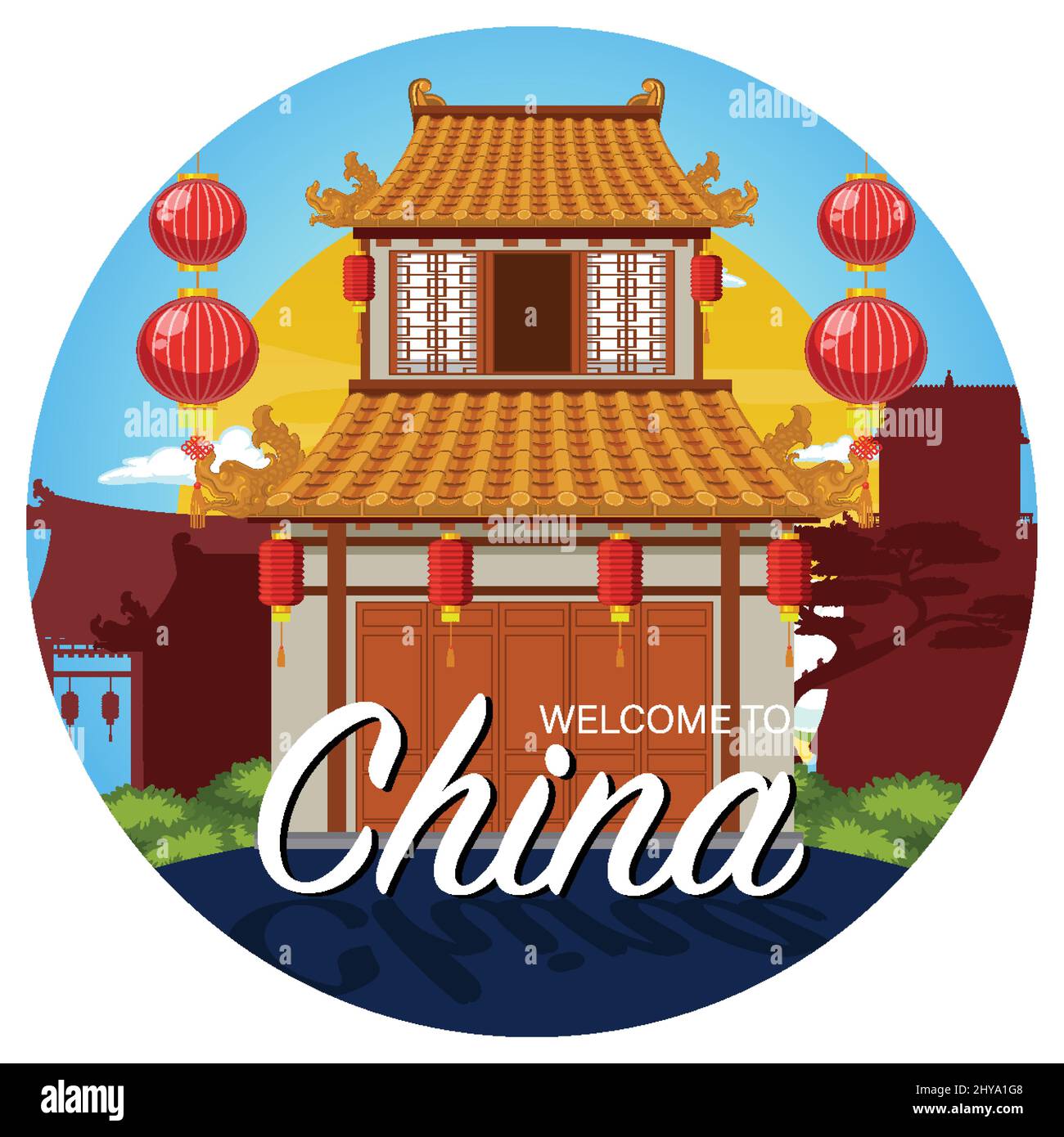 Chinese architecture iconic house building logo illustration Stock ...