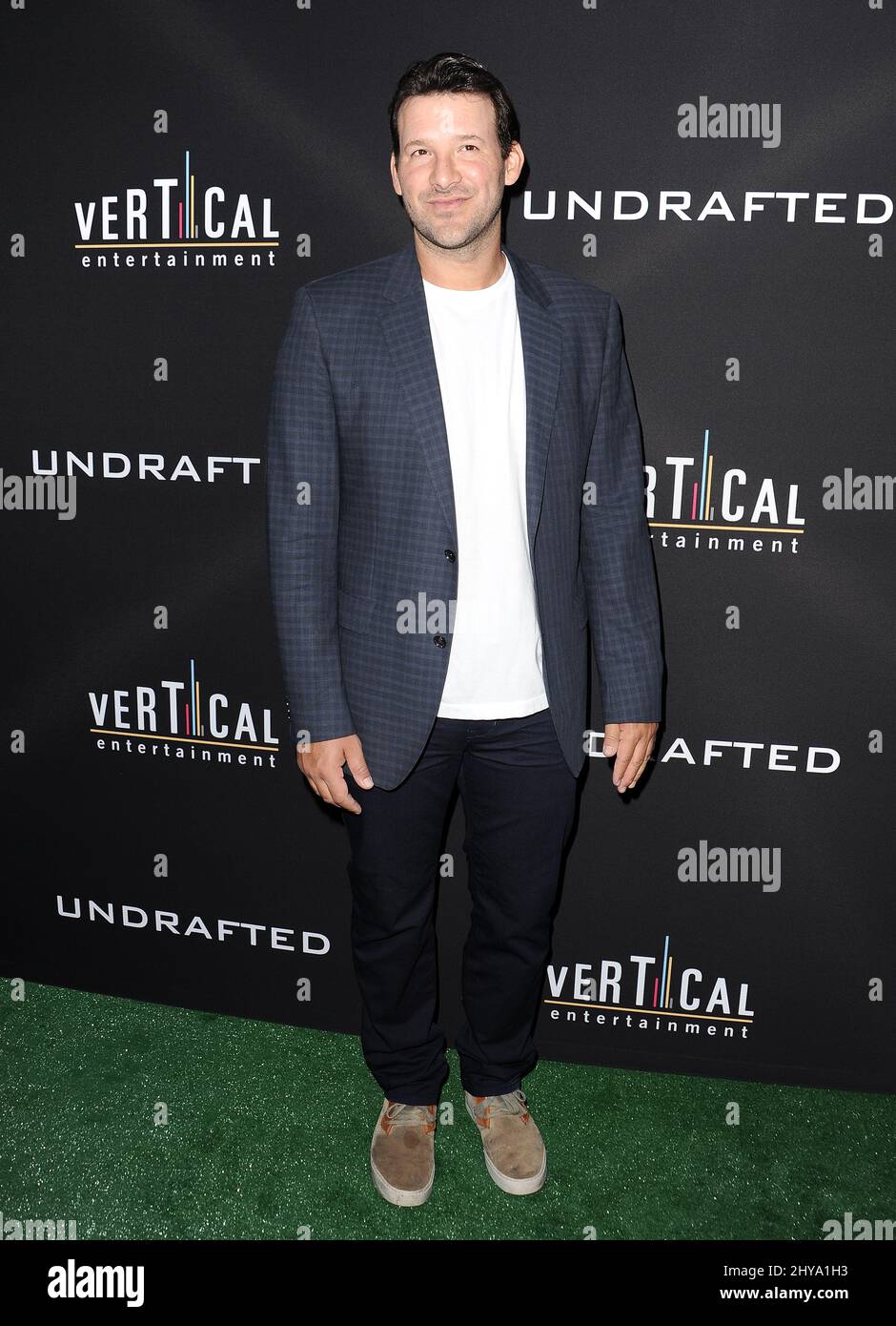 Tony Romo attending the premiere of Undrafted in Los Angeles ...