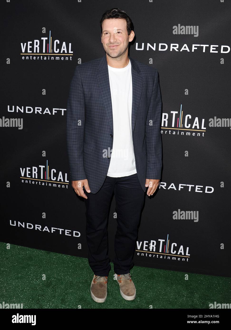 Tony Romo attending the premiere of Undrafted in Los Angeles ...