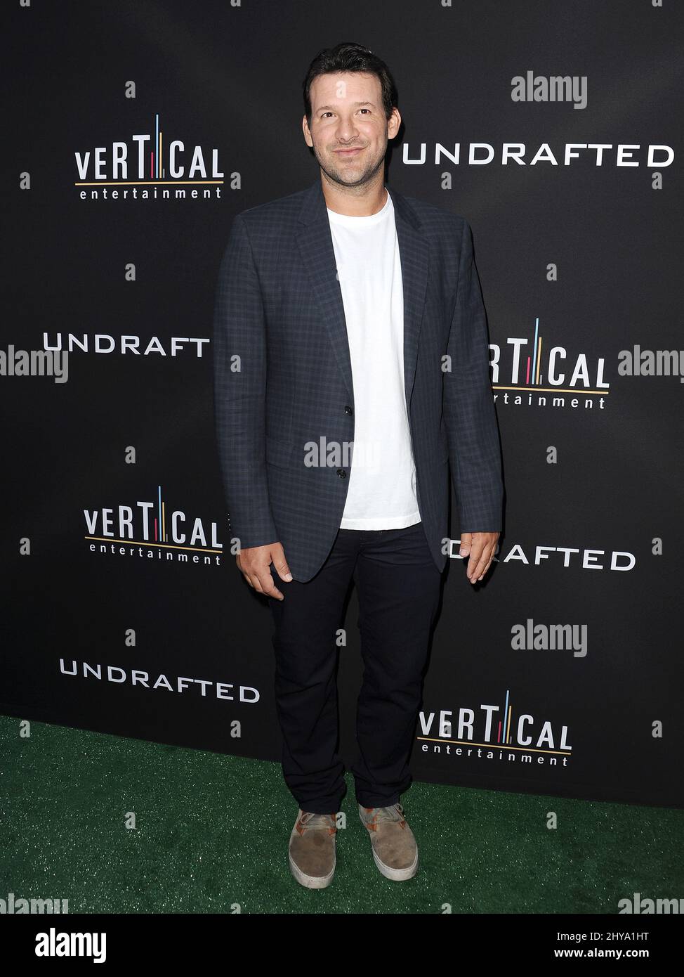 Tony Romo attending the premiere of Undrafted in Los Angeles ...