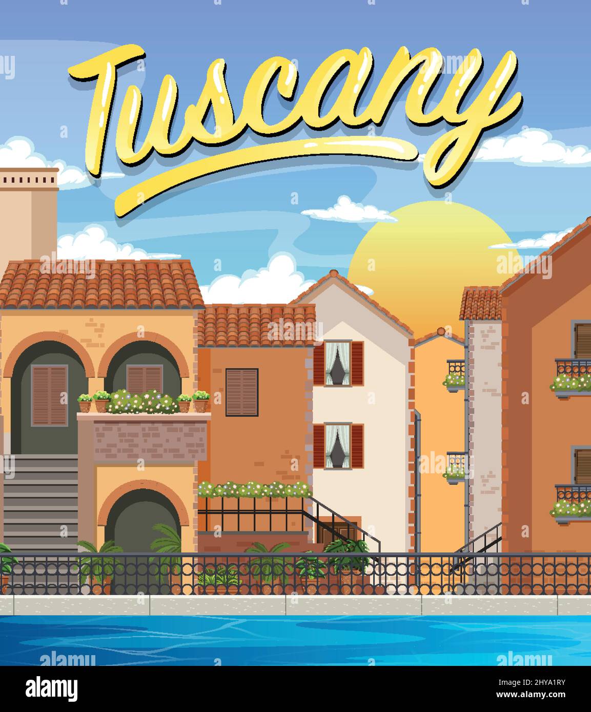 Italy iconic tourism attraction building background illustration Stock ...