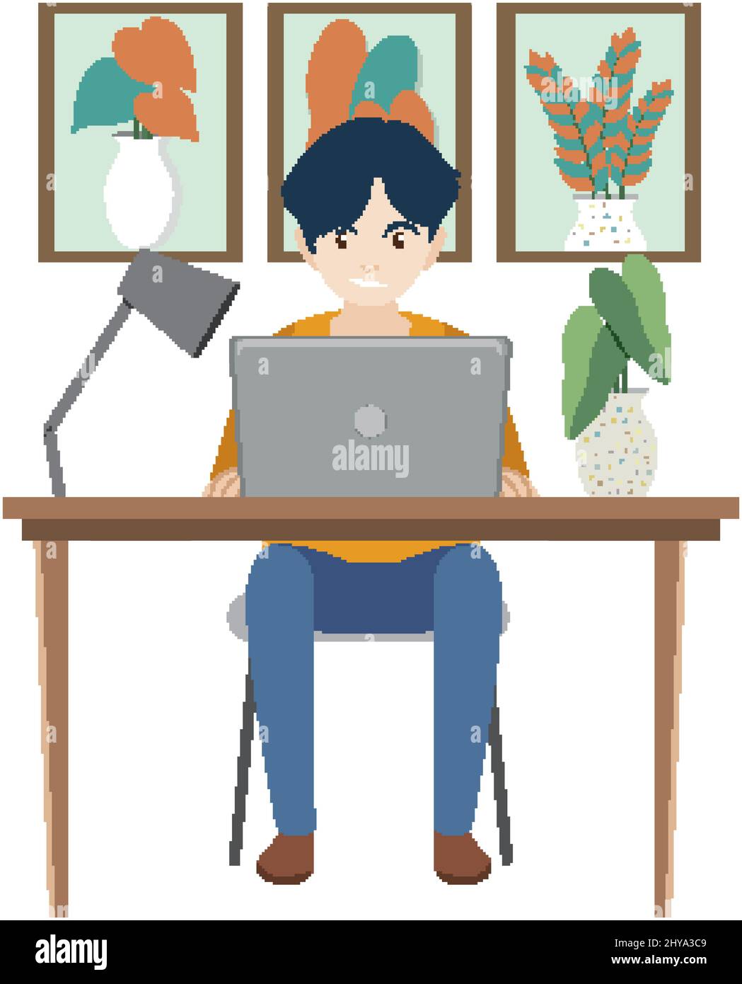 A man working using laptop flat design illustration Stock Vector Image ...