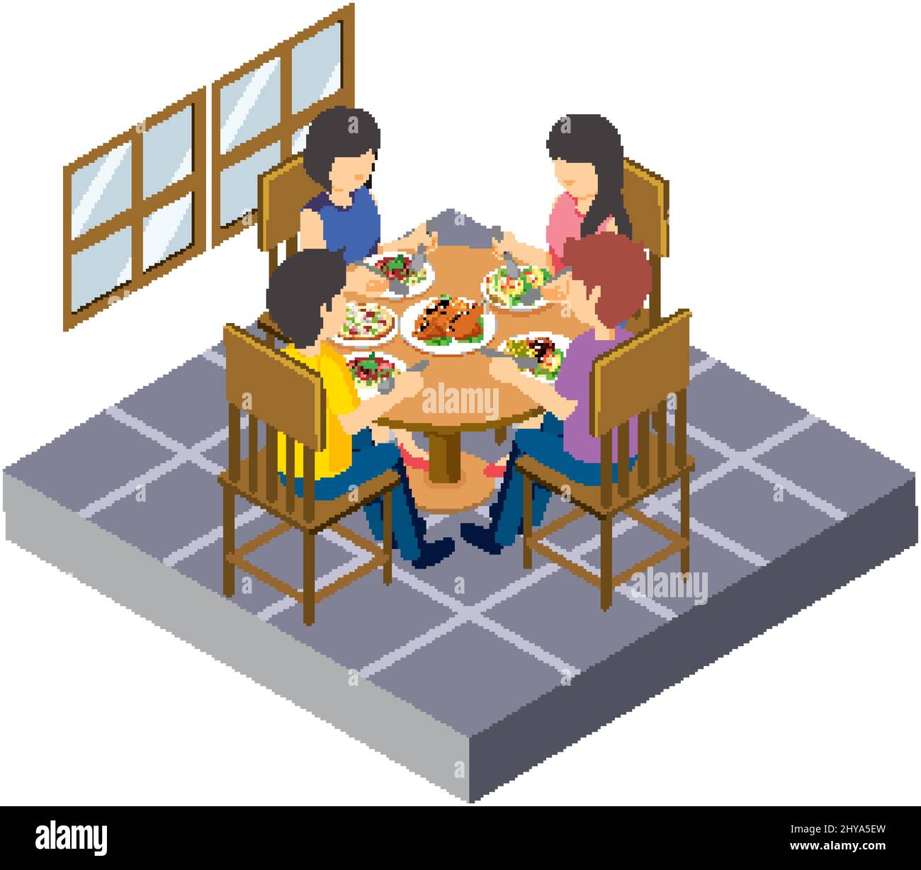 Family dining table isometric illustration Stock Vector Image & Art - Alamy