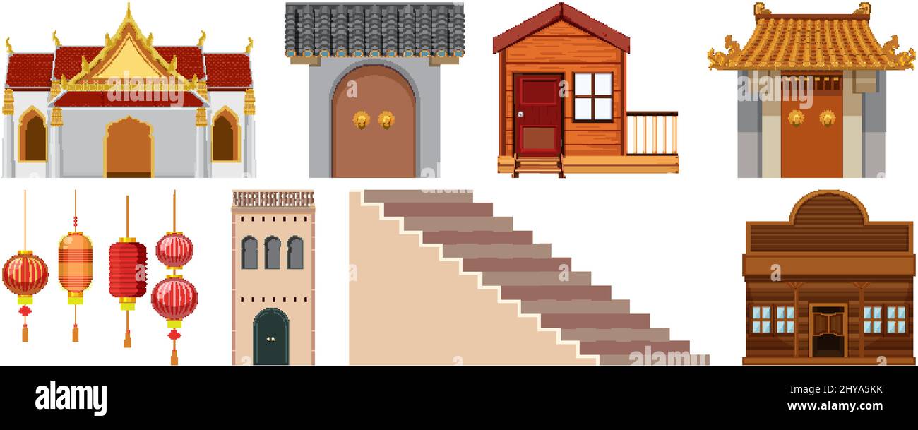 Different designs of buildings on white background illustration Stock ...