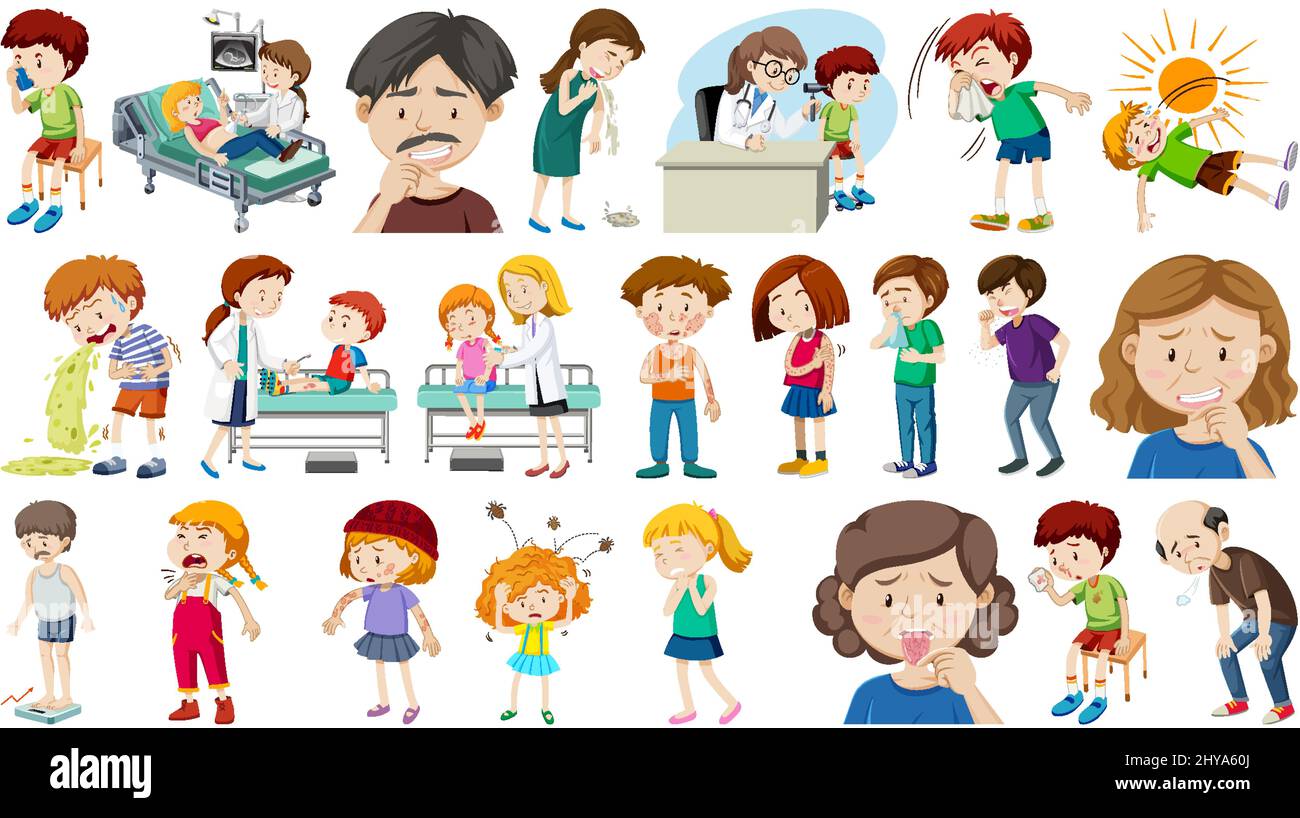 Set of sick people with different symptoms illustration Stock Vector ...
