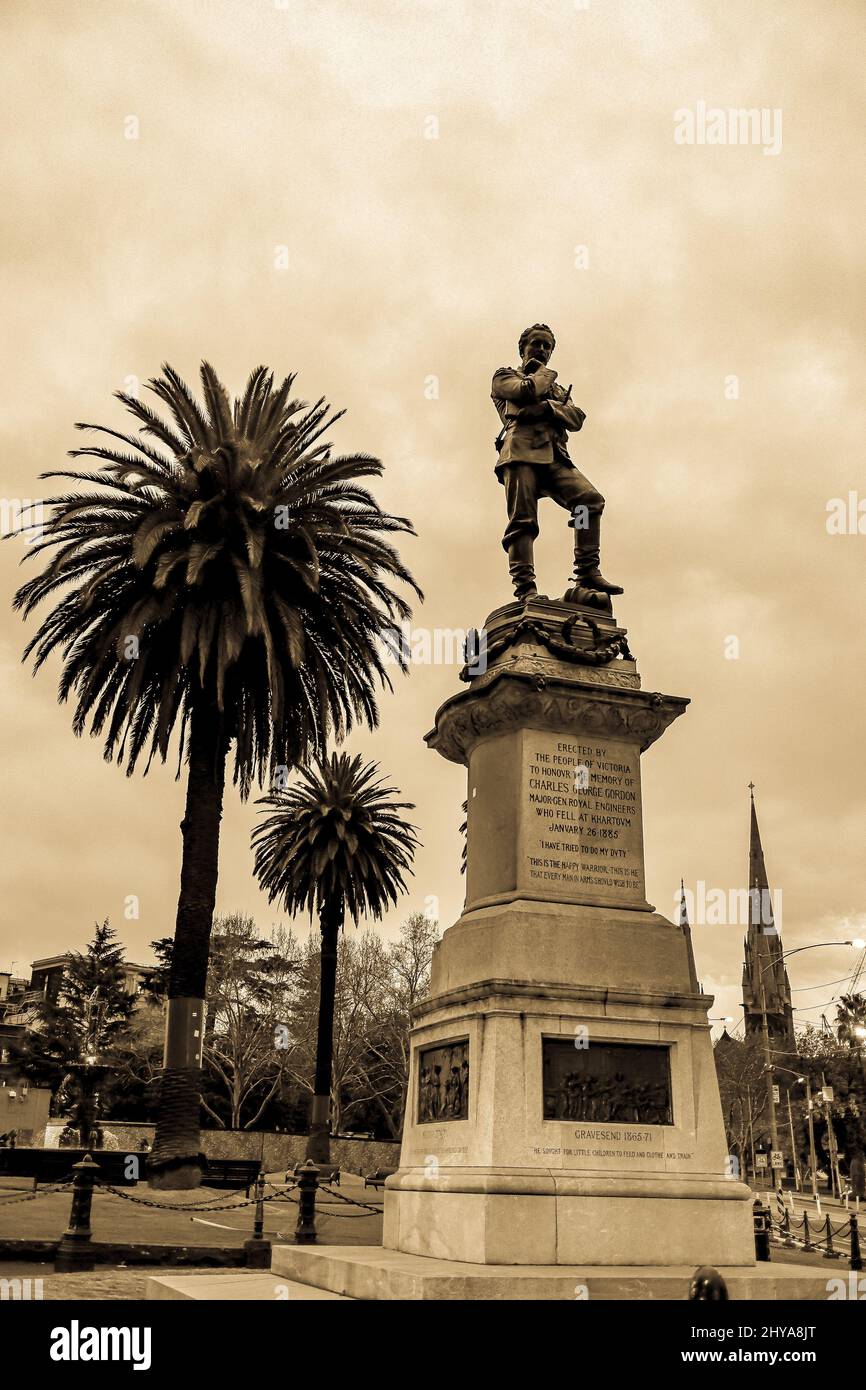 Vertical shot of The General Gordon Statue in Treasury Garden Stock ...