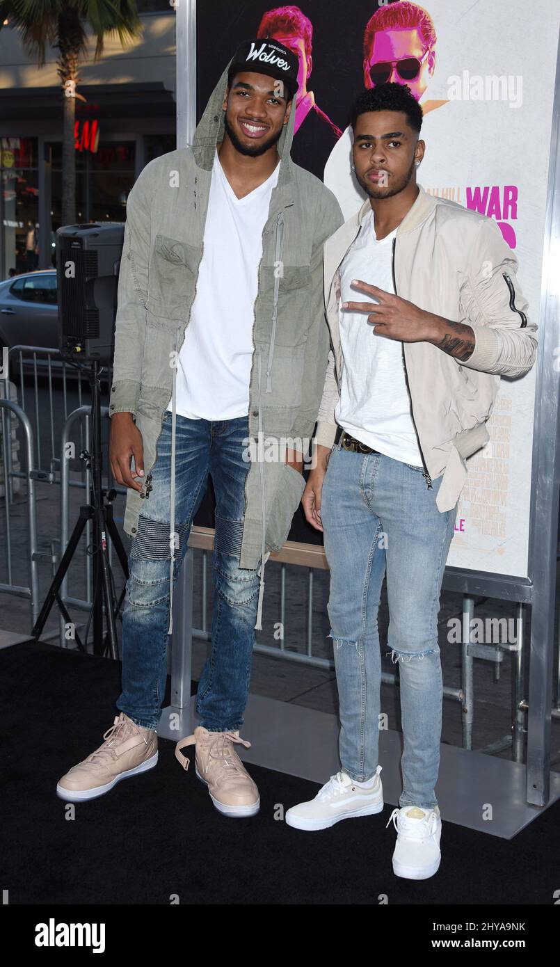 Karl-Anthony Towns and D'Angelo Russell attending the "War Dogs" Los ...