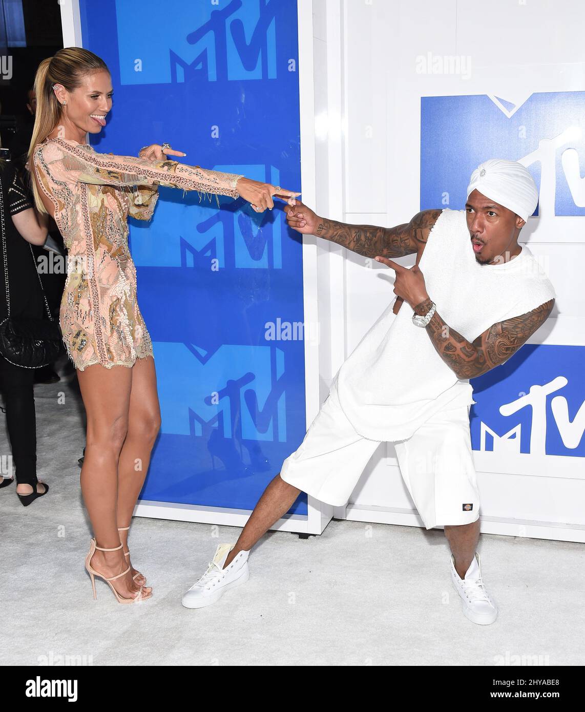 Heidi Klum and Nick Cannon arriving for The 2016 MTV Video Music Awards ...