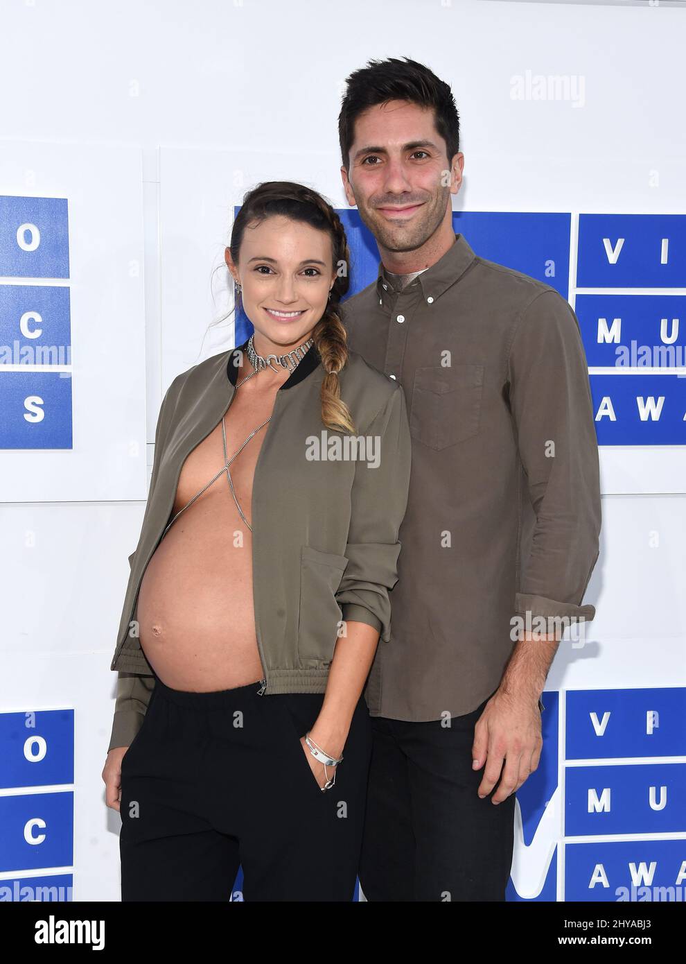 Nev Sculman and Laura Perlongo arriving for The 2016 MTV Video Music ...