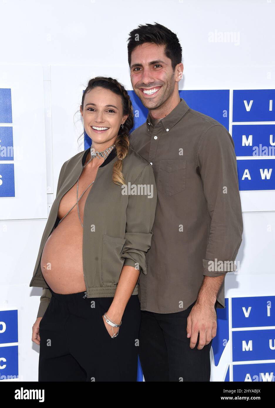Nev Sculman and Laura Perlongo arriving for The 2016 MTV Video Music ...