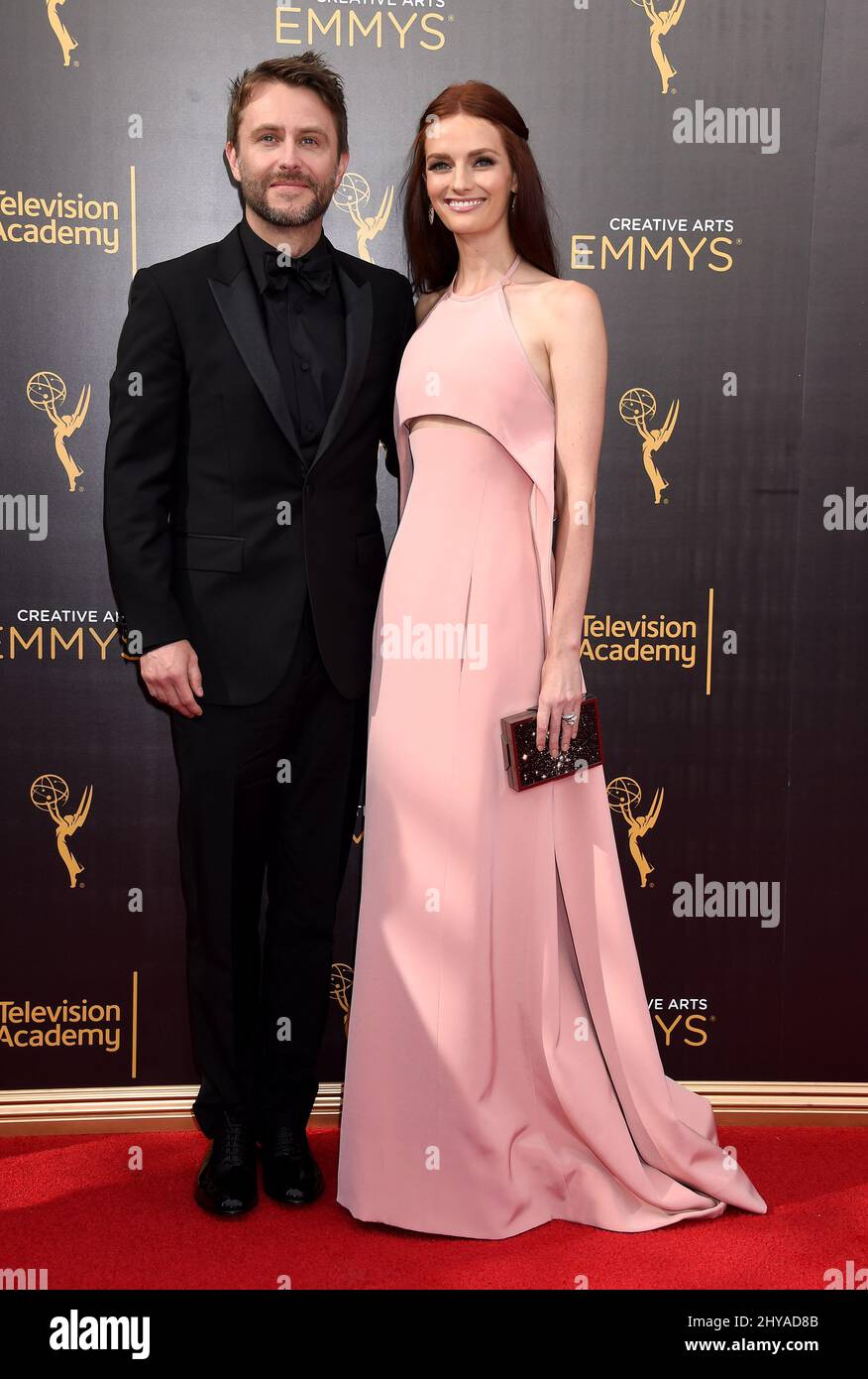 Chris Hardwick and Lydia Hearst attending the 2016 Creative Arts Emmy ...