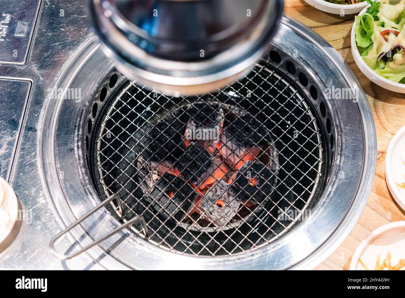 Korean BBQ stove and smoke hood. grill to place the meat to grill and ...