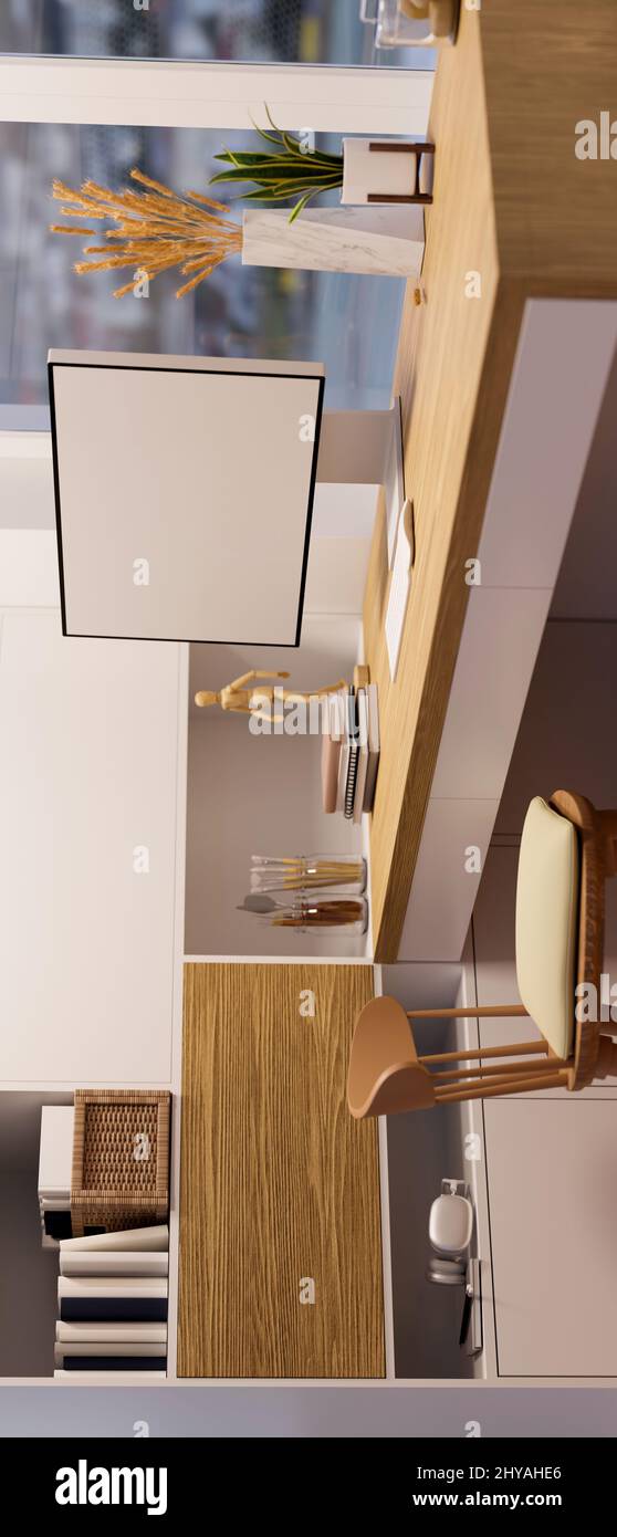 Minimalist home workspace interior design with PC computer mockup and ...