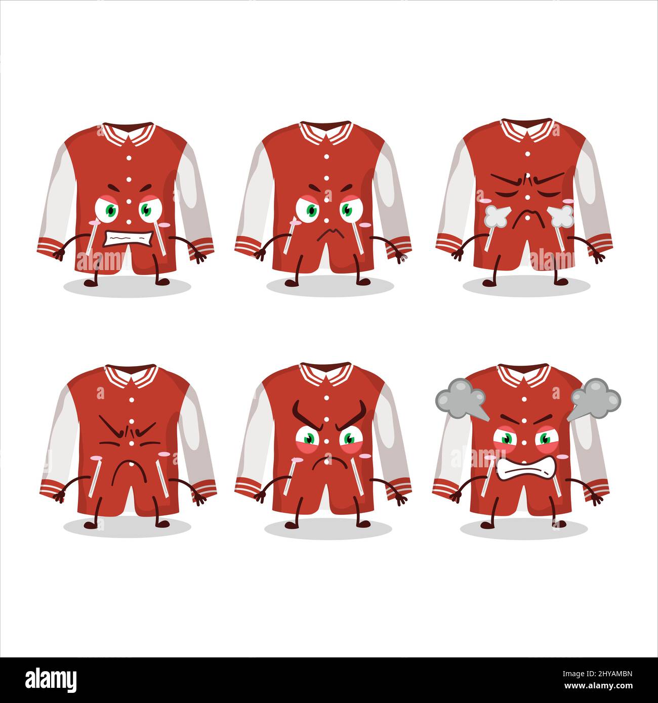 Red baseball jacket cartoon character with various angry expressions ...