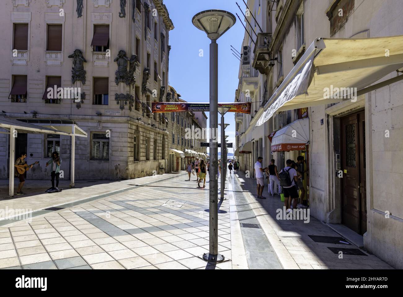 Sunny Split street scene: Street musicians performing, Split Croatia ...
