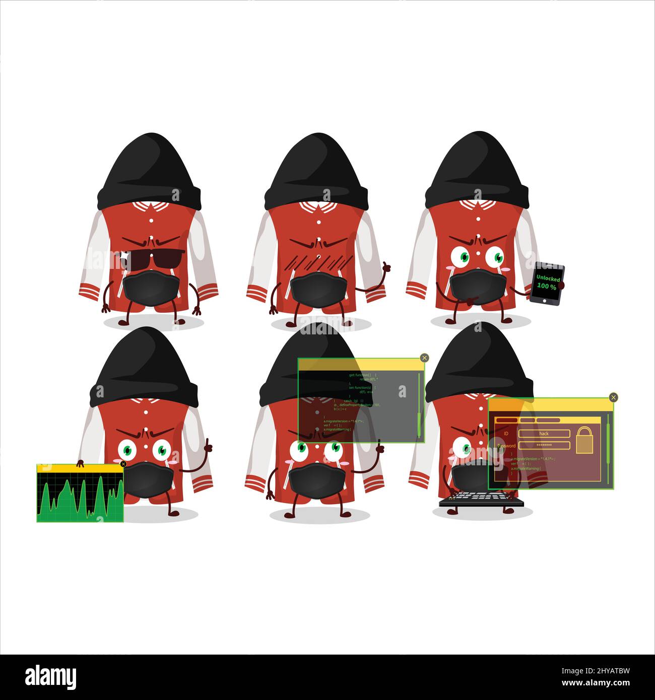 A Hacker red baseball jacket character mascot with. Vector illustration ...