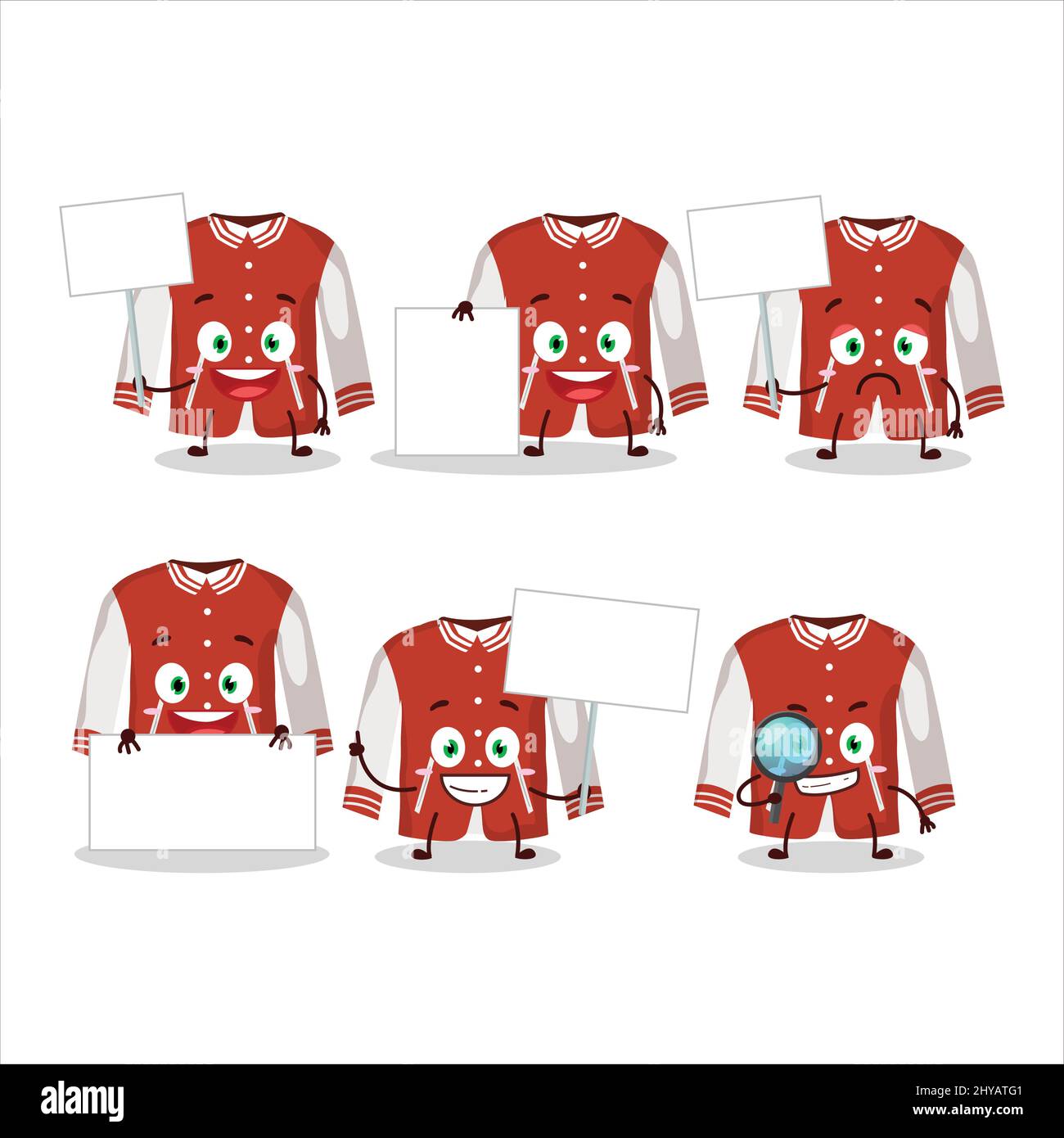 Red baseball jacket cartoon character bring information board. Vector ...