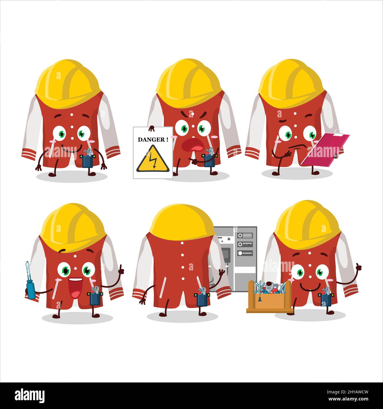 Professional Lineman red baseball jacket cartoon character with tools ...