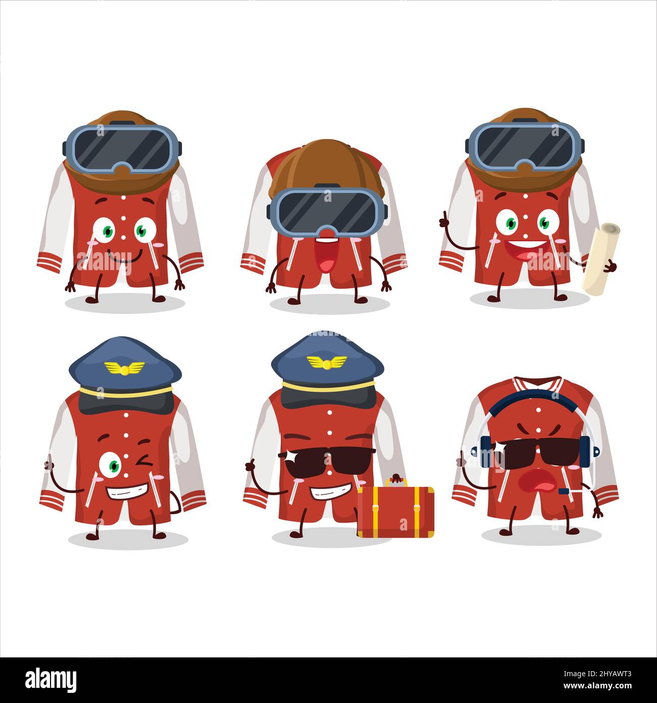 Pilot cartoon mascot red baseball jacket with glasses. Vector ...